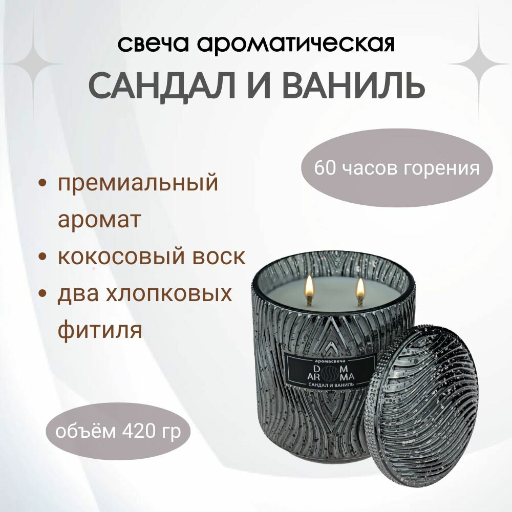 Ароматическая свеча DOM AROMA "Сандал и ваниль" в стеклянном подсвечнике c 2 фитилями