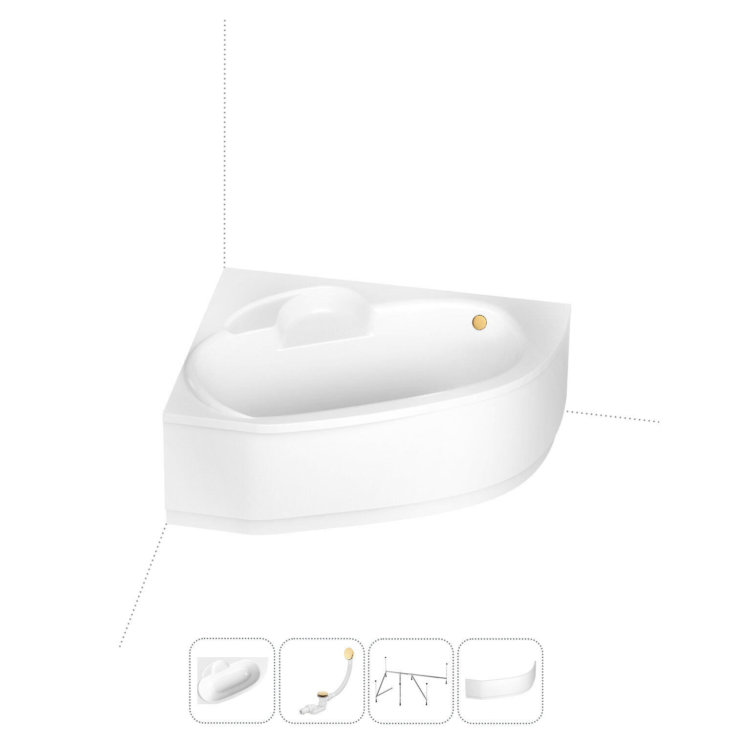 Угловая ванна акриловая 170 x 110 с каркасом и экраном Lavinia Boho Bell Pro 202011267 в наборе 4 в 1: асимметричная ванна (левый разворот), слив-перелив, каркас, экран