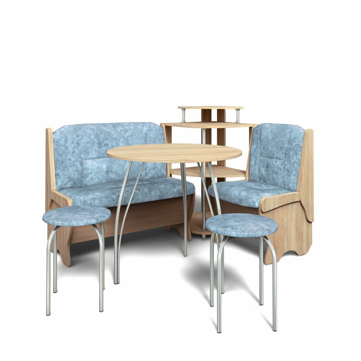 Кухонный уголок лотос (набор скамьи 550 и 950, этажерка, стол, 2 табурета) Дуб сонома/велюр Лагуна (Бител)