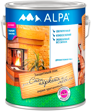 Защитный Лак для Стен, Паркета и Мебели Alpa 0.75л Бесцветный, Матовый, Акрил-Уретановый, Сверхпрочный, Износостойкий / Альпа.