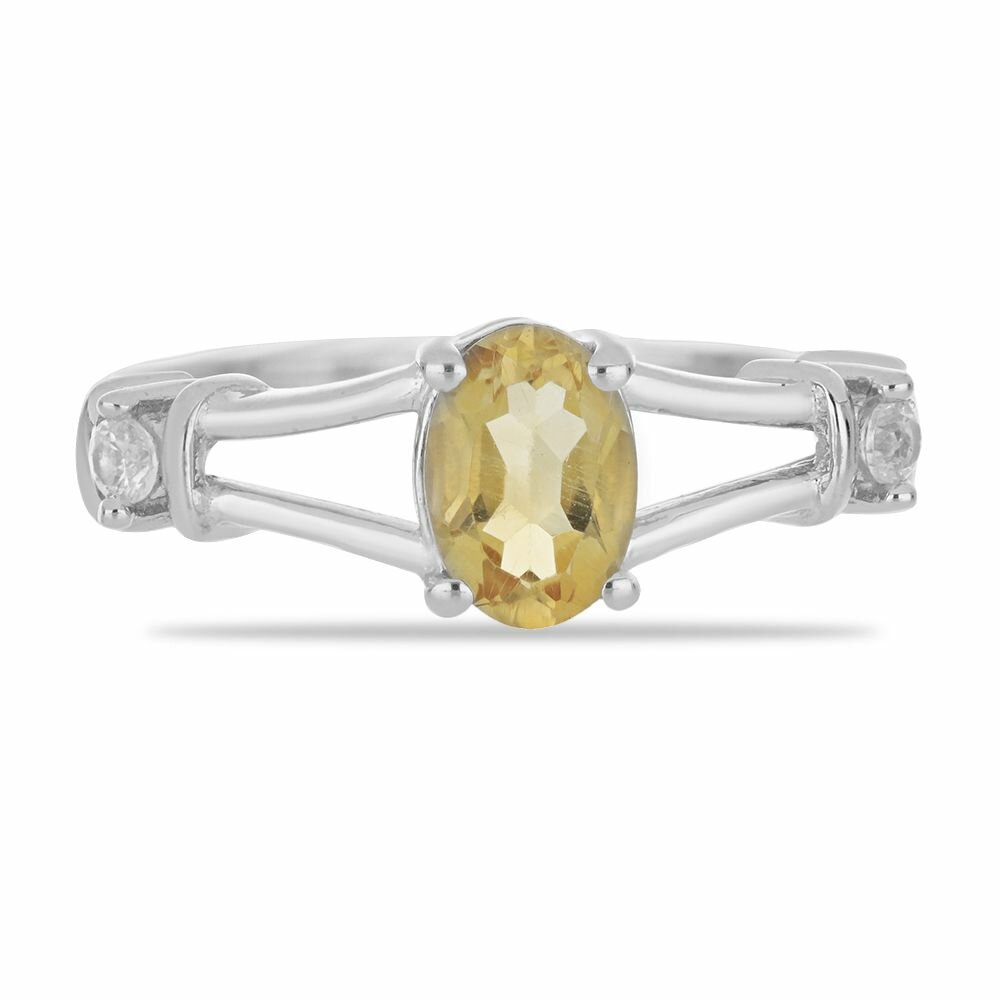 Кольцо, серебро, 925 проба, родирование, цитрин, циркон