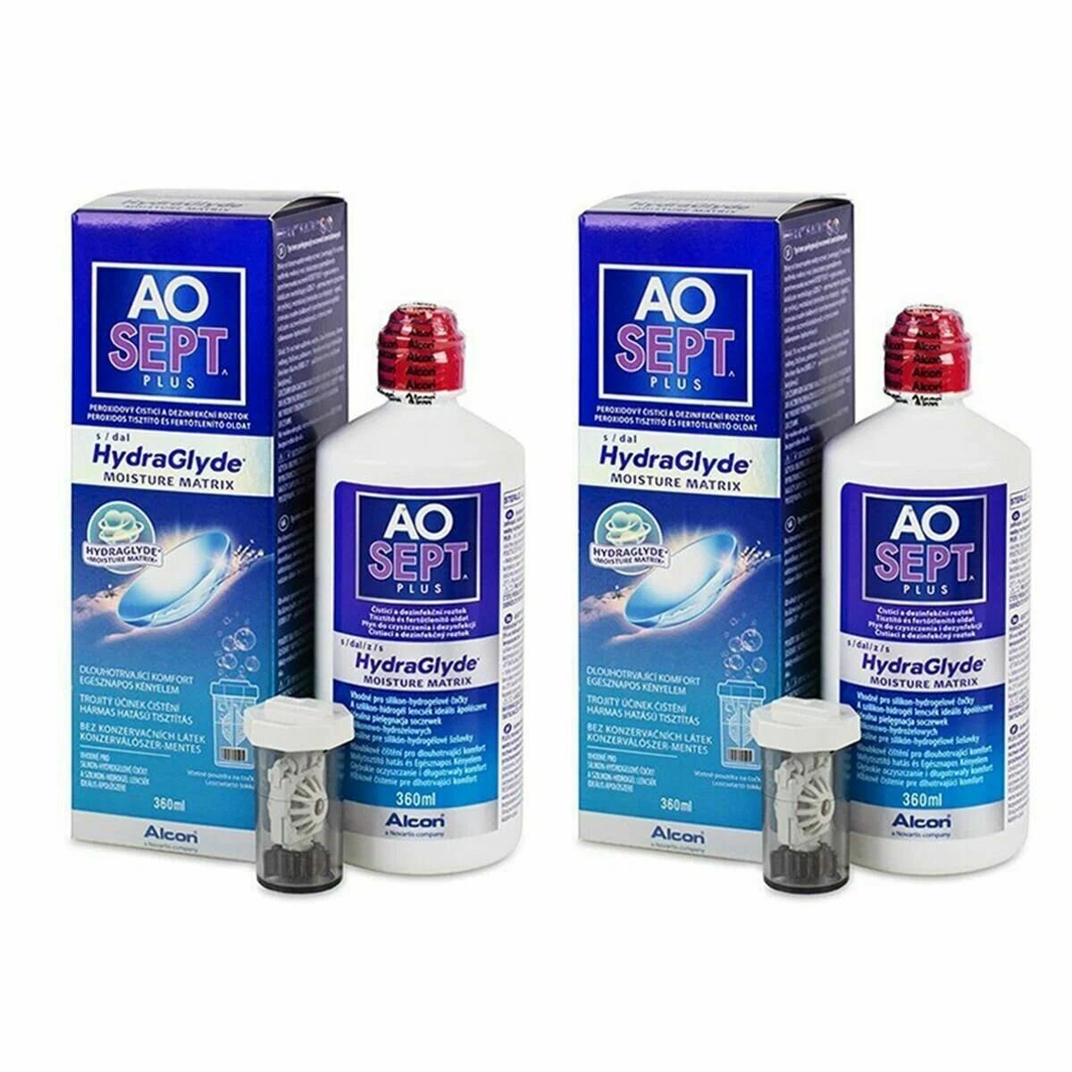 2 шт Пероксидная система для ухода за контактными линзами AOSept-Plus с HydraGlyde 360ml (2 раствора+2 контейнера для линз)
