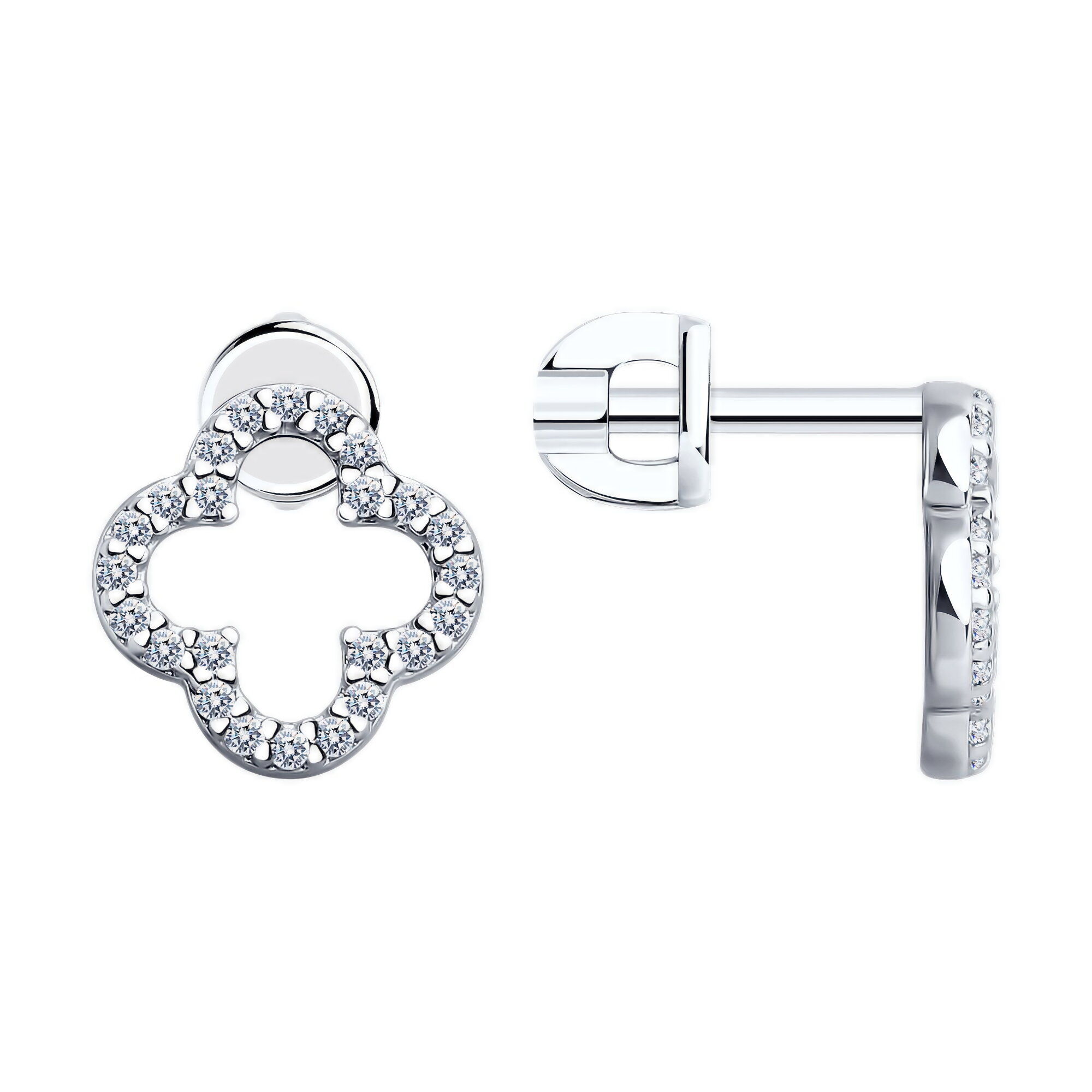 Серьги пусеты, серебро, 925 проба, родирование, фианит