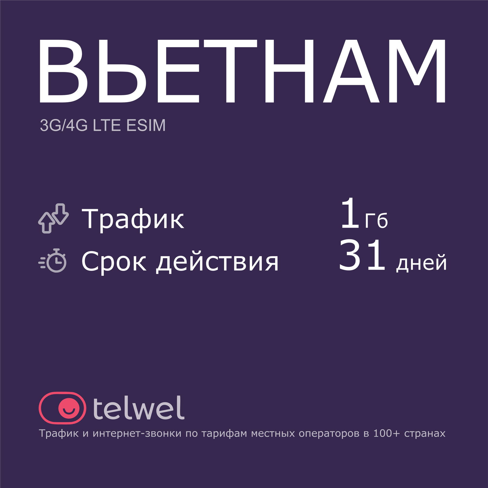 Туристический eSIM "Вьетнам 1Гб/31день". Пакет "Трафик и интернет-звонки"