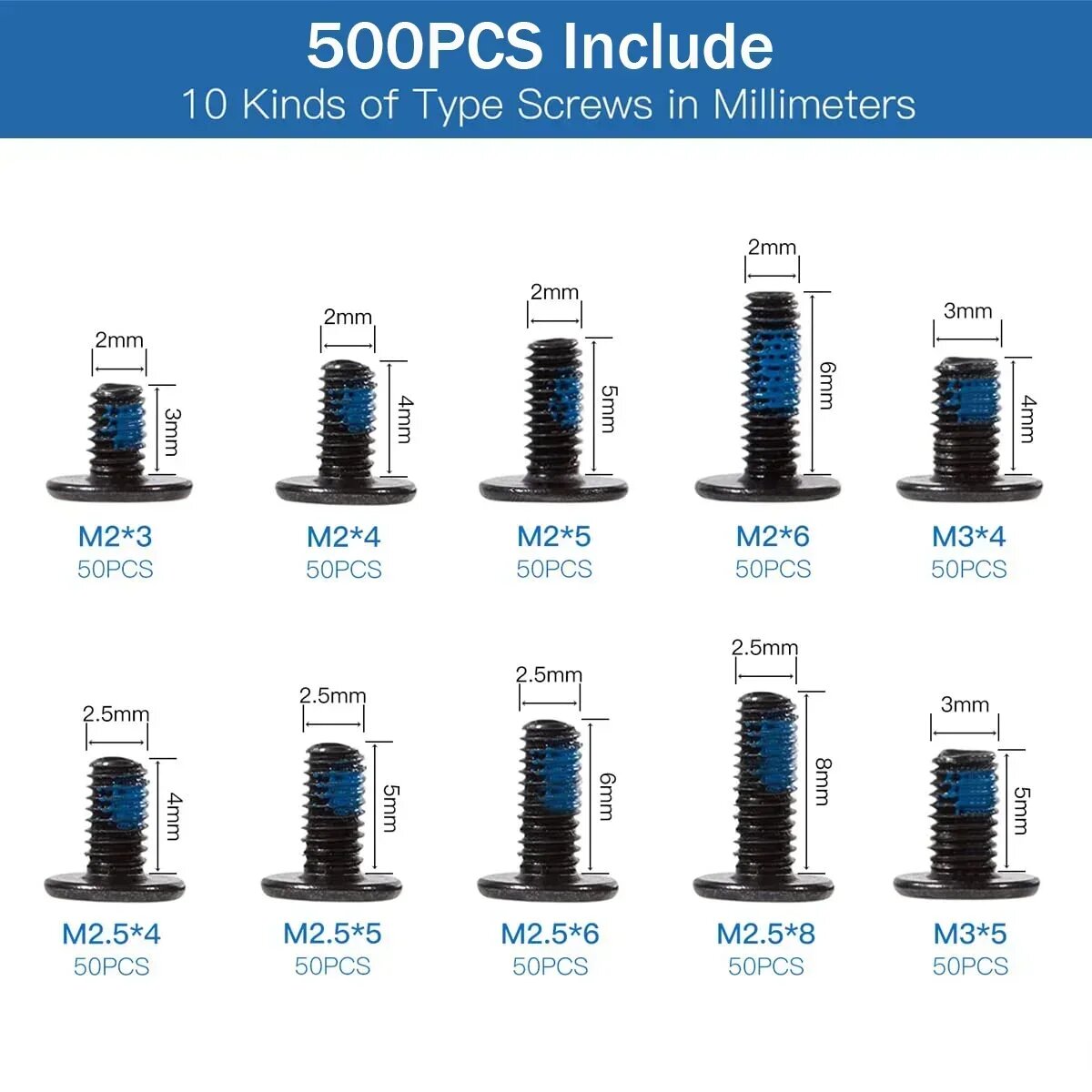 Набор винтов для ноутбука из углеродистой стали 500pcs