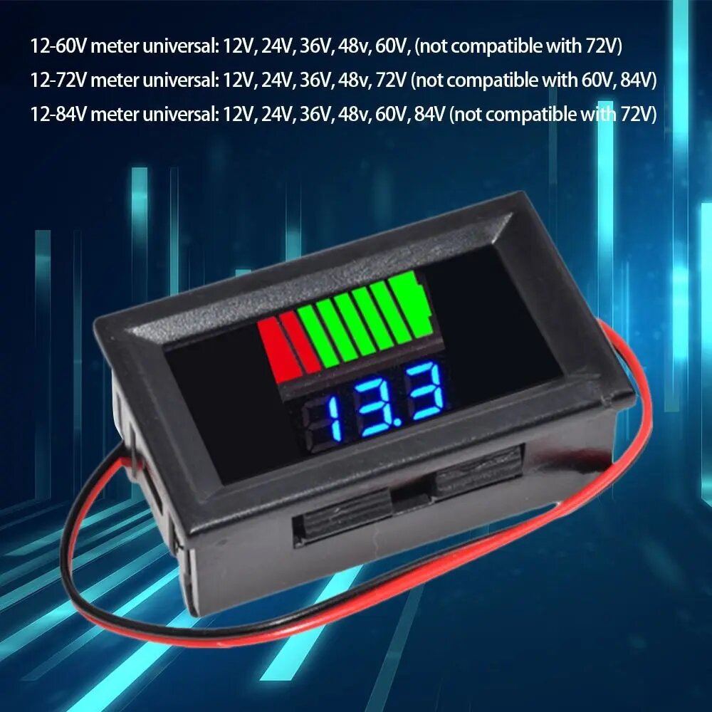 Индикатор уровня заряда аккумулятора 12-72В, Blue-12v-84v