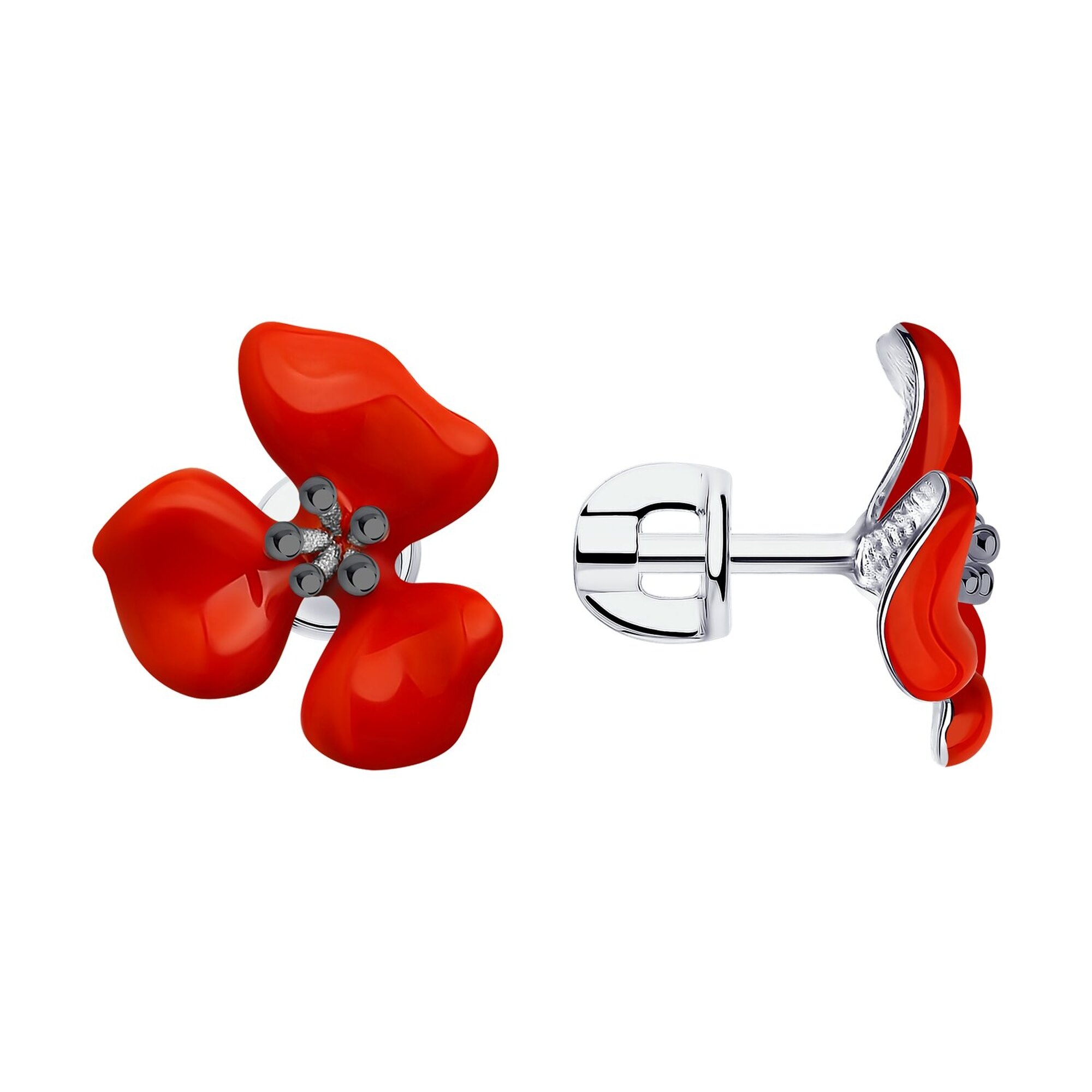 Серьги пусеты, серебро, 925 проба, родирование, эмаль