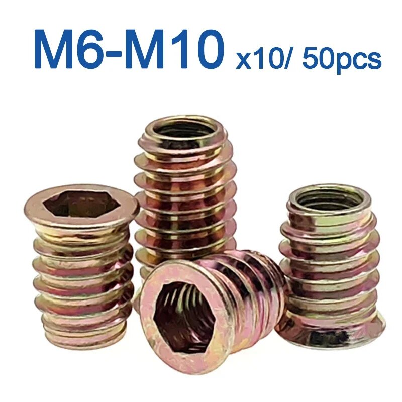 Гайки с резьбой для деревянной мебели M6 M8 M10 M6x10mm, 10pcs