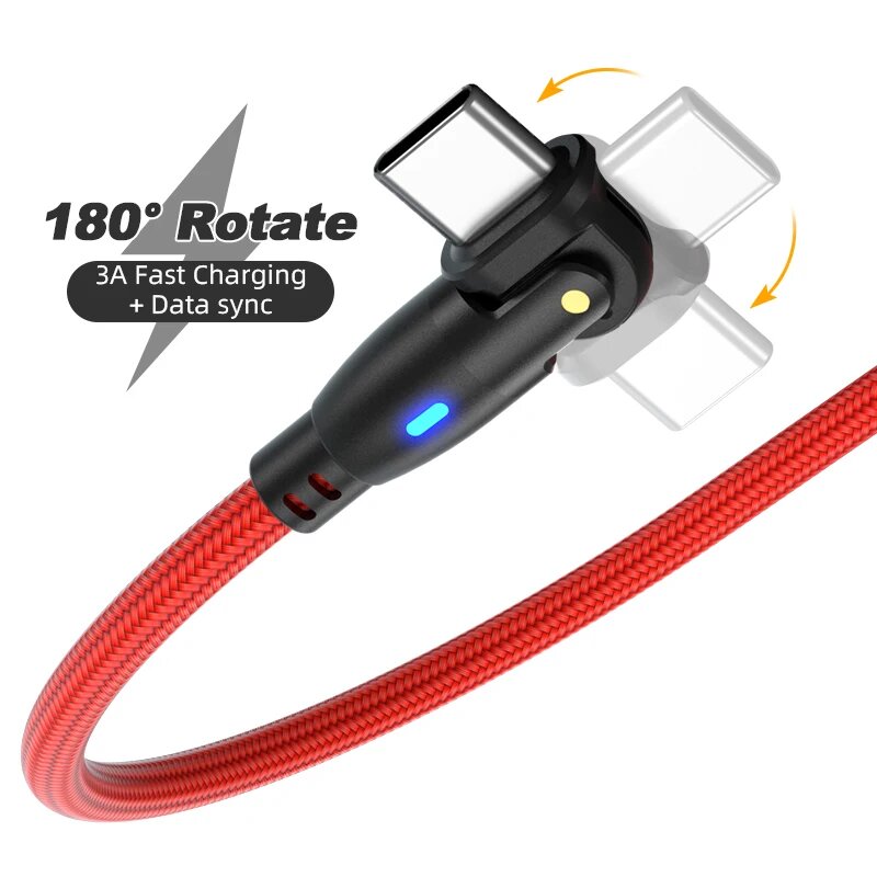 AUFU USB C Кабель типа C Провод для быстрой зарядки для Xiaomi 11T Pro Samsung 3 м, Red for Type-c