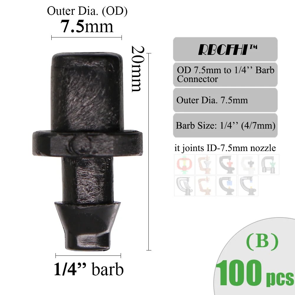 RBCFHI Адаптеры для спринклеров 6,0/7,5 мм Черный, Bx100pcs