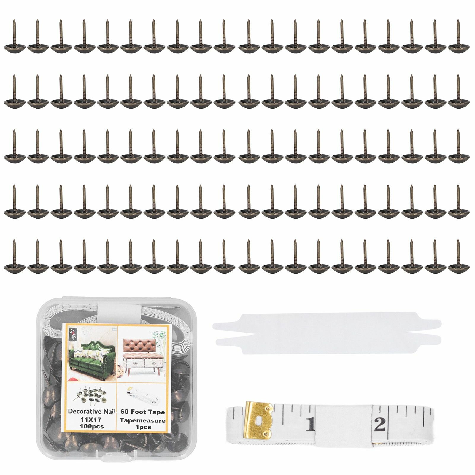 100 шт. Декоративные гвозди под старину (бронза) для мебели, с линейкой