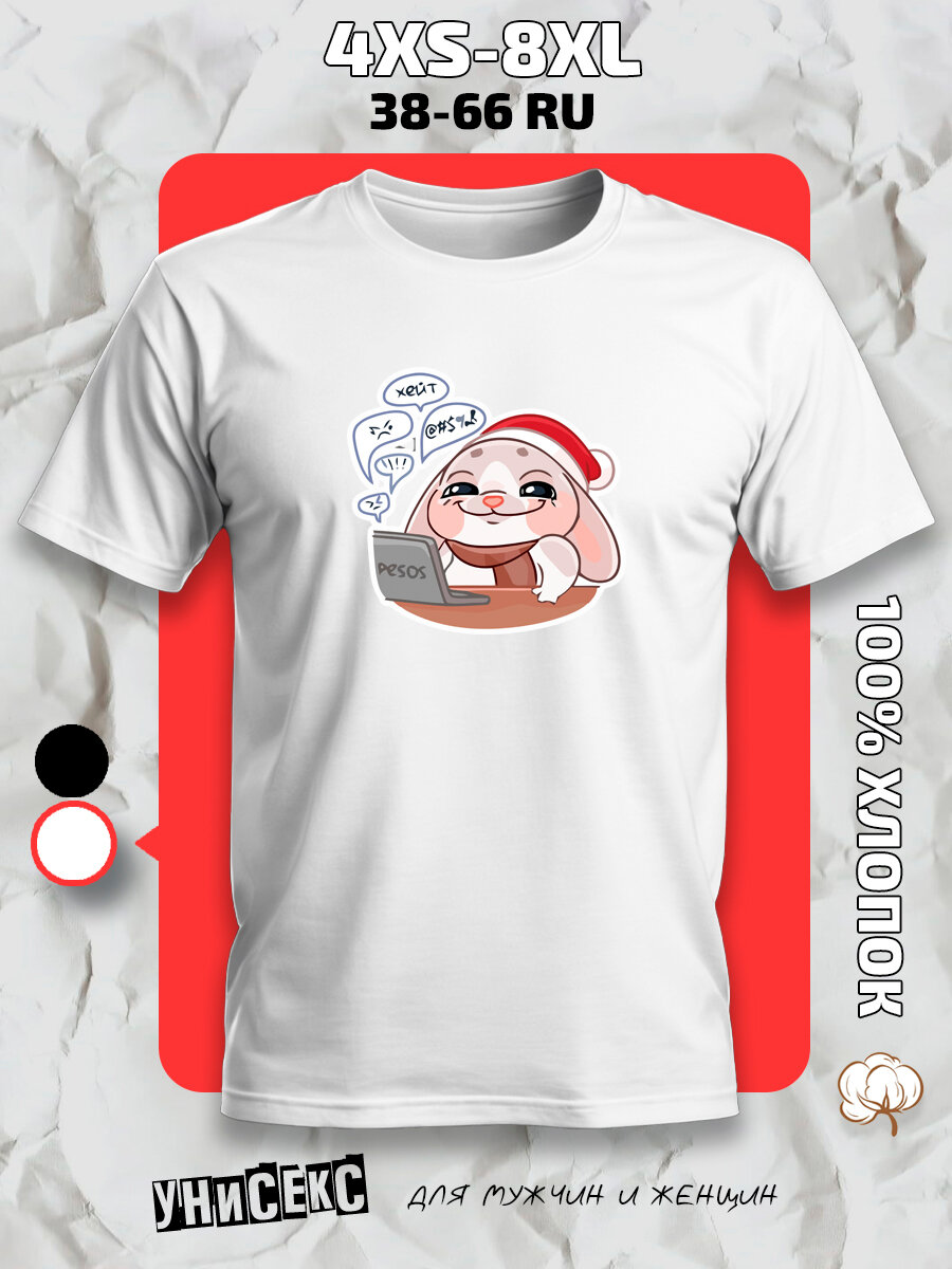 Футболка с принтом заяц программист