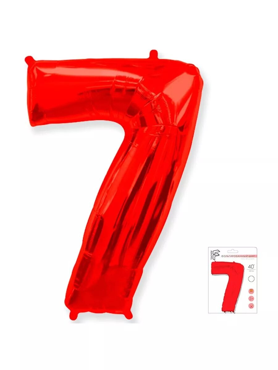 Шар фольгированный Цифры Красные "7" 102 см / 40"/102 см / 1 шт.