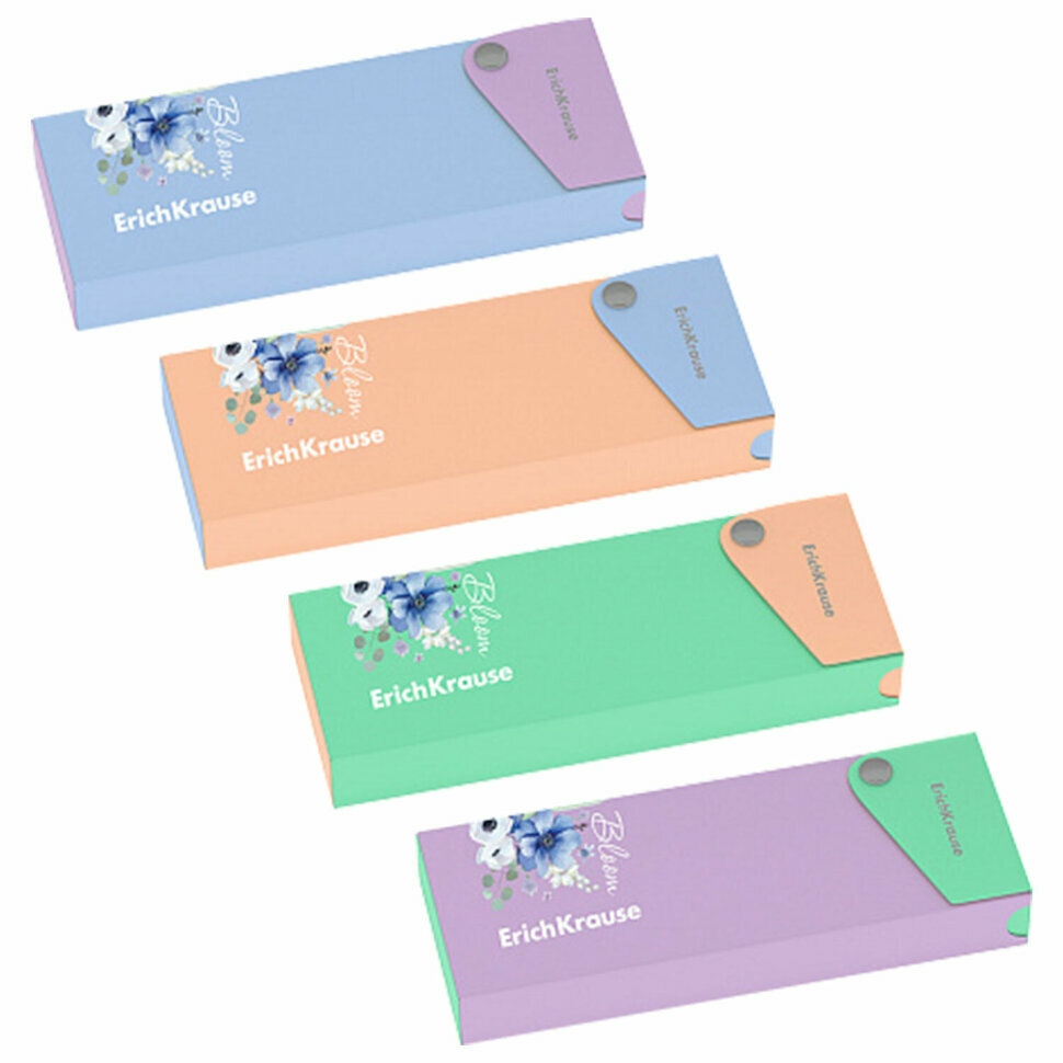 Пенал пластиковый ERICH KRAUSE "Matt Pastel Bloom", ассорти, 61250, 8 штук, 107122