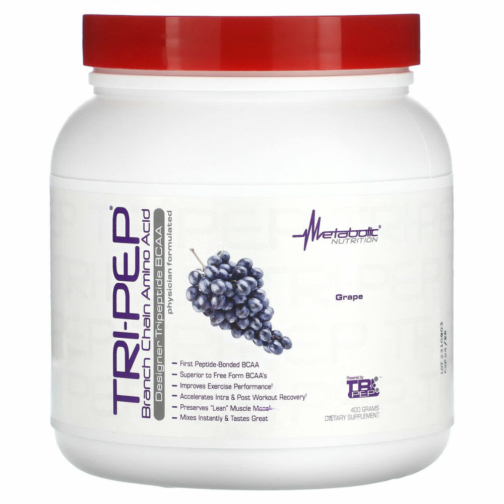 Metabolic Nutrition, Tri-Pep, аминокислота с разветвленной цепью, виноград, 400 г (14,1 унции)