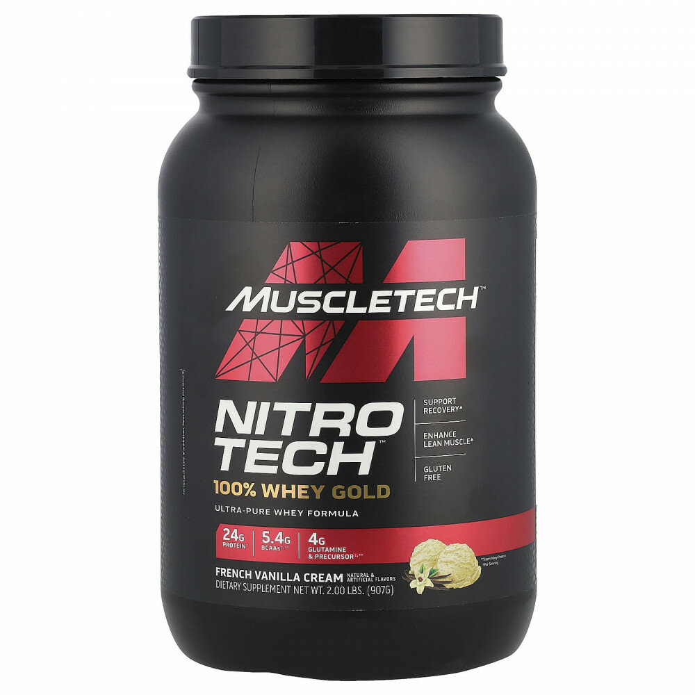 MuscleTech, Nitro-Tech™ Whey Gold, сывороточный протеин для гурманов, со вкусом ванильного крема, 907 г (2 фунта)