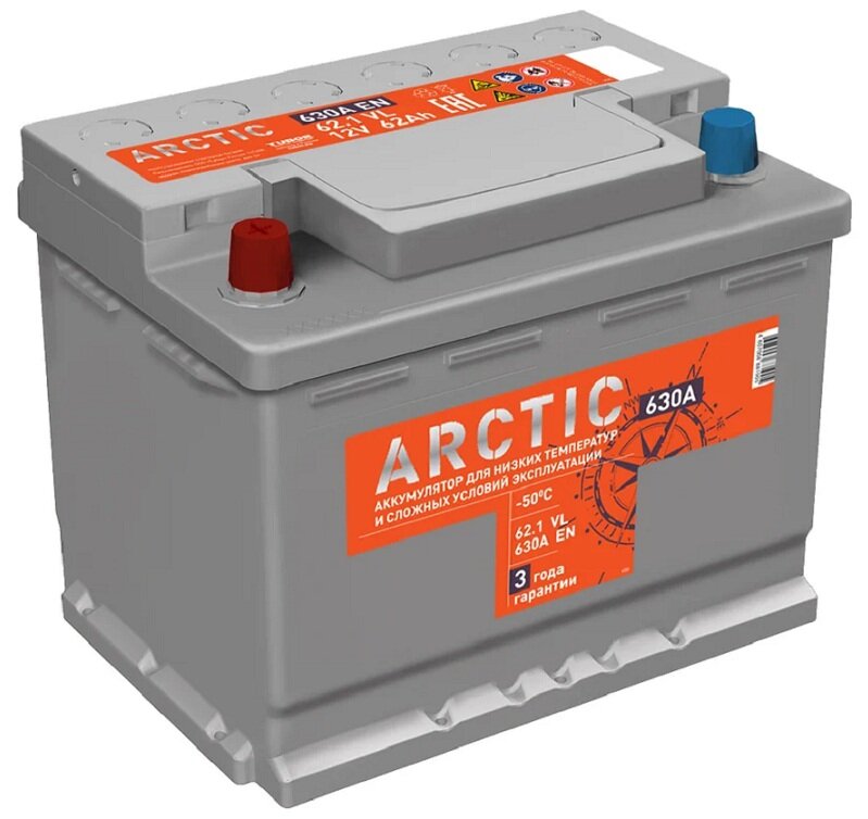 Аккумулятор автомобильный TITAN ARCTIC 62 А/ч 630 A прям. пол. Росс. авто (242x175x190)