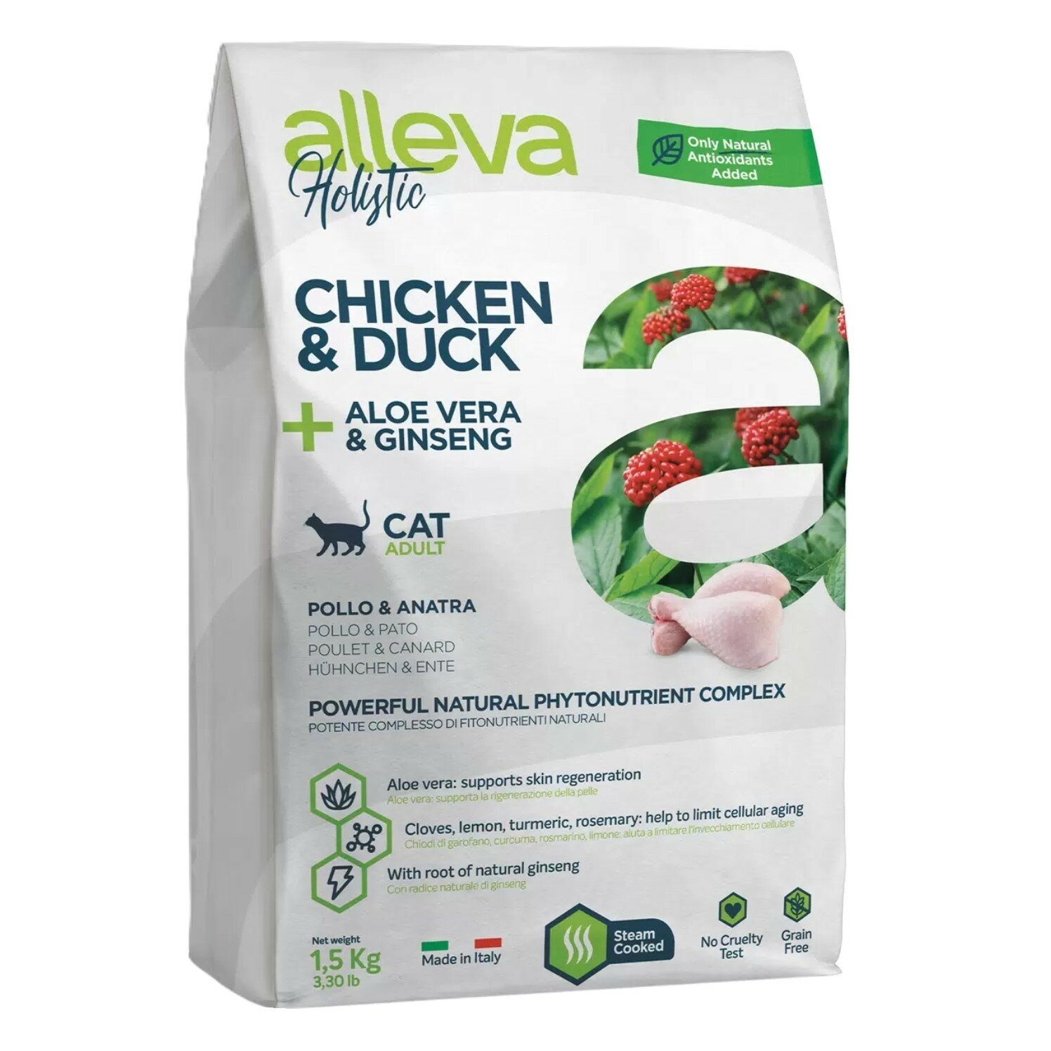 ALLEVA HOLISTIC Сухой корм для взрослых кошек с курицей и уткой 1,5кг