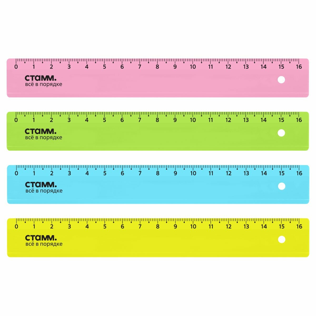 Линейка 16см Стамм Neon Cristal, прозрачная неоновая, 20шт. (ЛН02)