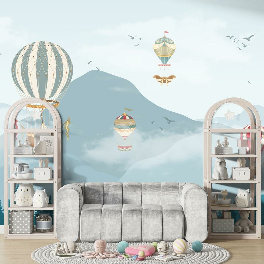Фотообои Горы и воздушные шары 14-249-S-Песок 270 x 200 см (ВхШ) Метровые, флизелиновые, влагостойкие обои