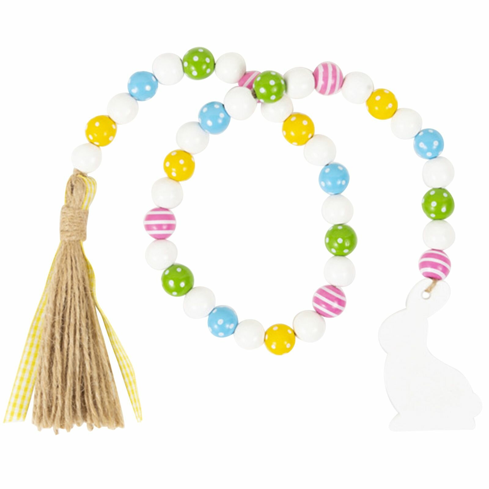 Пасхальная гирлянда из деревянных бусин с пеньковой веревкой и кисточкой для домашнего декора