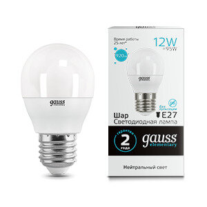 30шт. Gauss Лампа Elementary Шар 12W 920lm 4100K Е27 LED, 53222