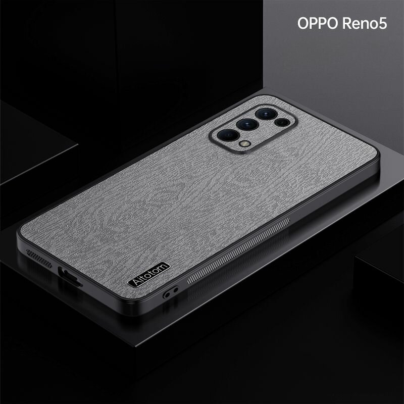 Чехол для OPPO Reno 5(Оппо Рено 5) с кожаный текстурой дерева, защитой от отпечатков пальцев , полной защитой линз
