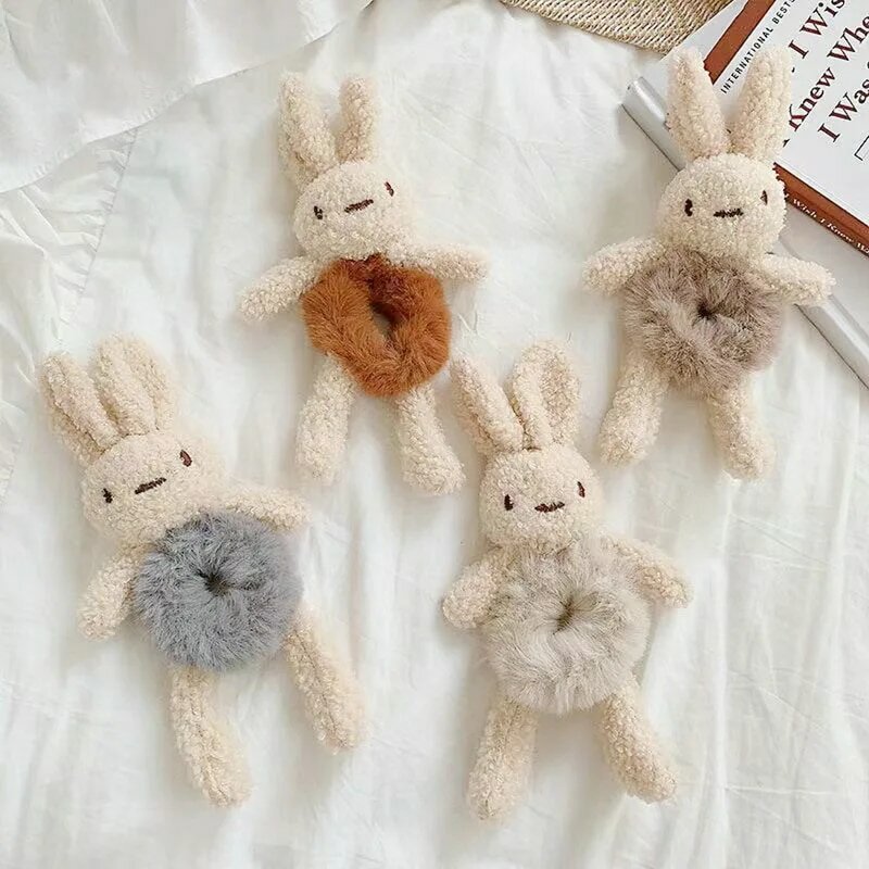 Женские и Девчачьи милые резинки для волос с милым кроликом и медведем, искусственный мех, веревка для волос, мягкая теплая резинка, красивые аксессуары для волос