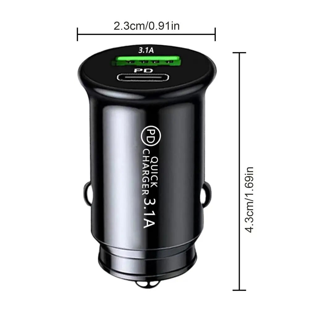 Автомобильное мини-зарядное устройство с двумя USB-портами, ультрабыстрая зарядка, Black 5V3.1A