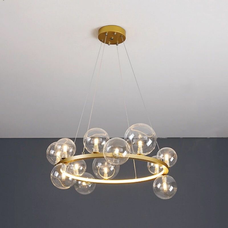 Современная золотистая прозрачная люстра в виде шара с пузырьками, D85 см, теплый свет
