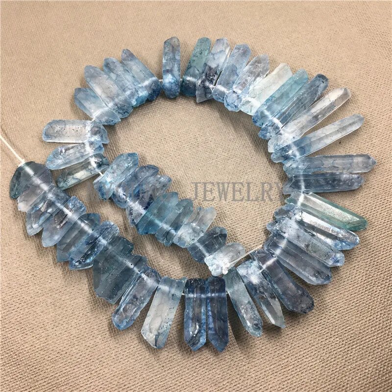 MY0778 матовая Мистик голубая кристаллическая кварцевая палочка из титана, необработанный кварц лечебные шипы, необработанные кварцевые бусины