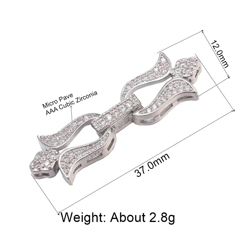 Заколка для волос с микро-паве AAA Cubic Zirconia, 37.0x12.0 мм, 2.8г, White Gold