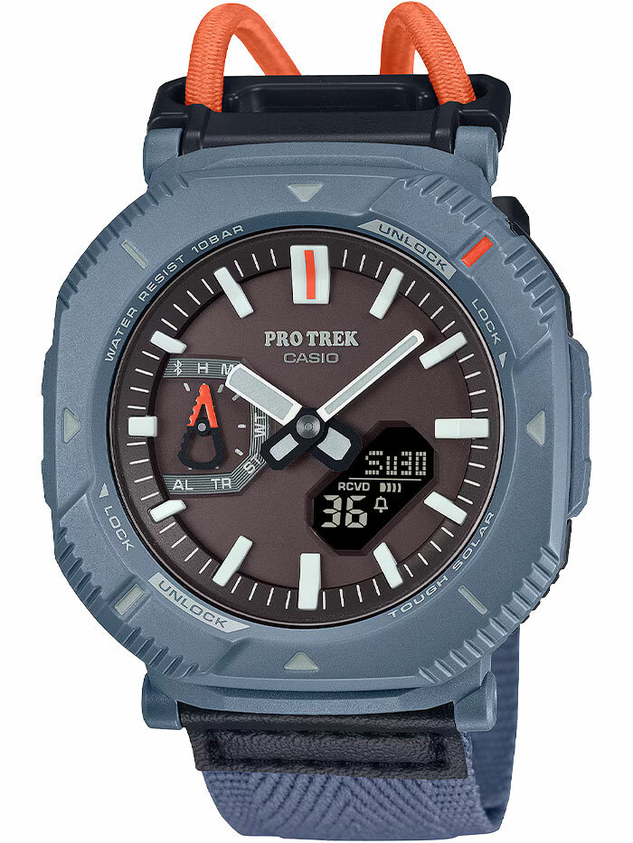 Наручные часы CASIO Pro Trek, синий, коричневый, серый, оранжевый — фото 1