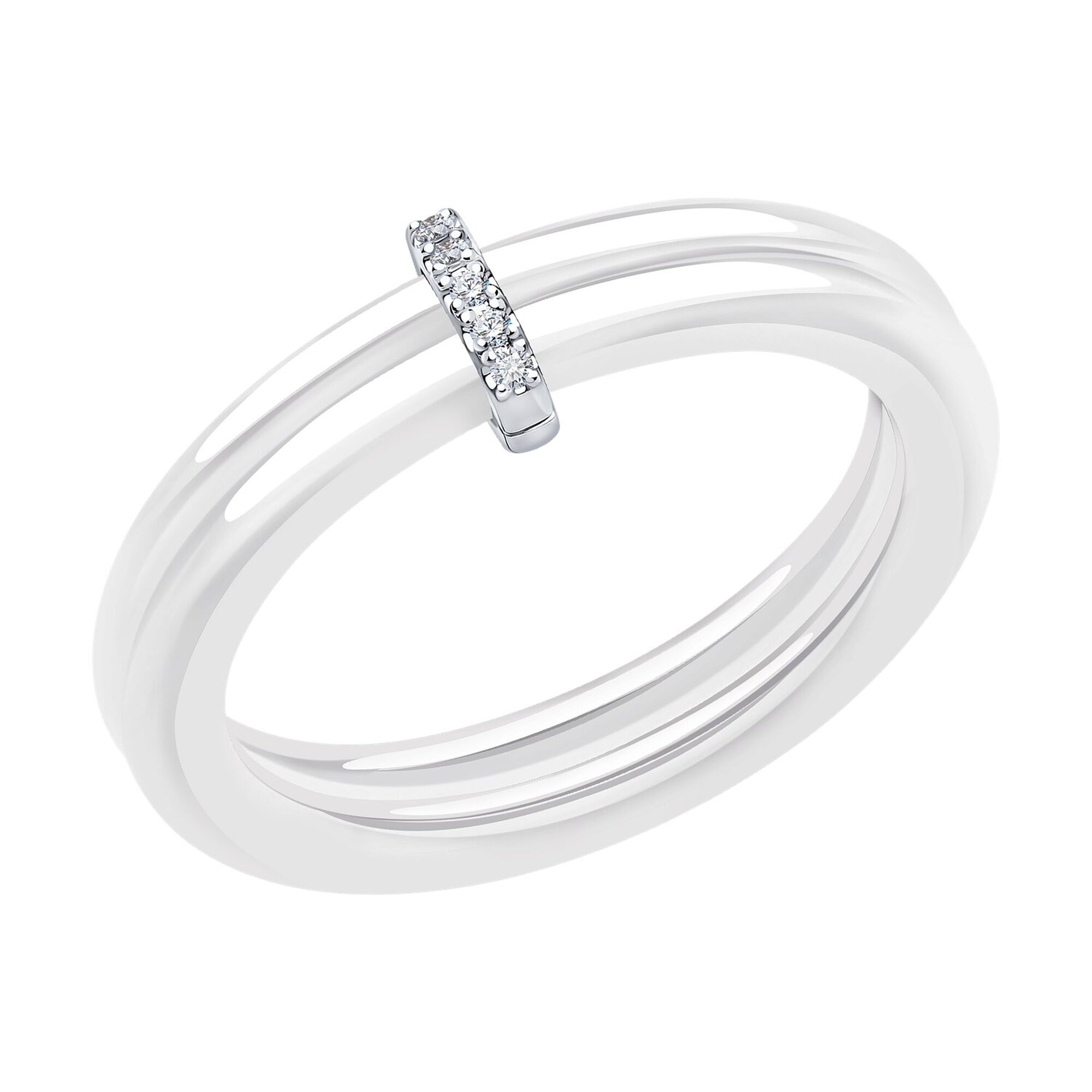 Кольцо дорожка, белое золото, 585 проба, керамика, бриллиант