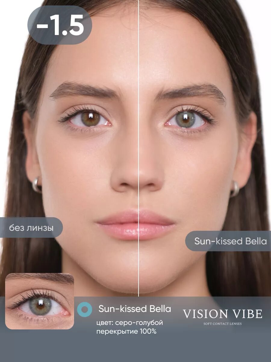 Цветные контактные голубые линзы Sun-kissed Bella-1.5 гидрогелевые