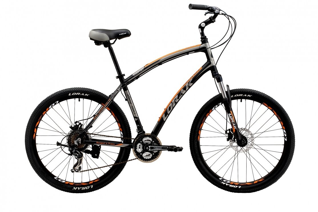 Велосипед Lorak Comfort Чёрный-серый-оранжевый матовый, 19 рама под рост 170-185 см.