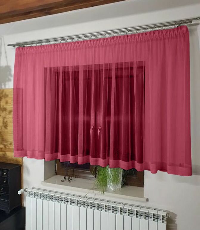 Короткий тюль для кухни одним полотном на ленте под крючки арт. ТК-774 высота 160 см цвет бордовый