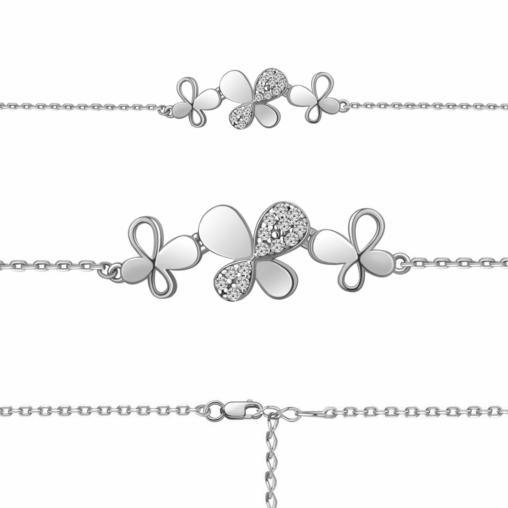 Браслет, серебро, 925 проба, родирование, фианит