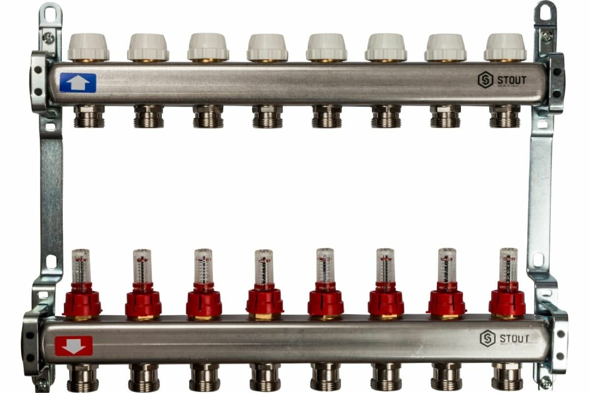 STOUT Коллектор из нержавеющей стали с расходомерами 12 вых.