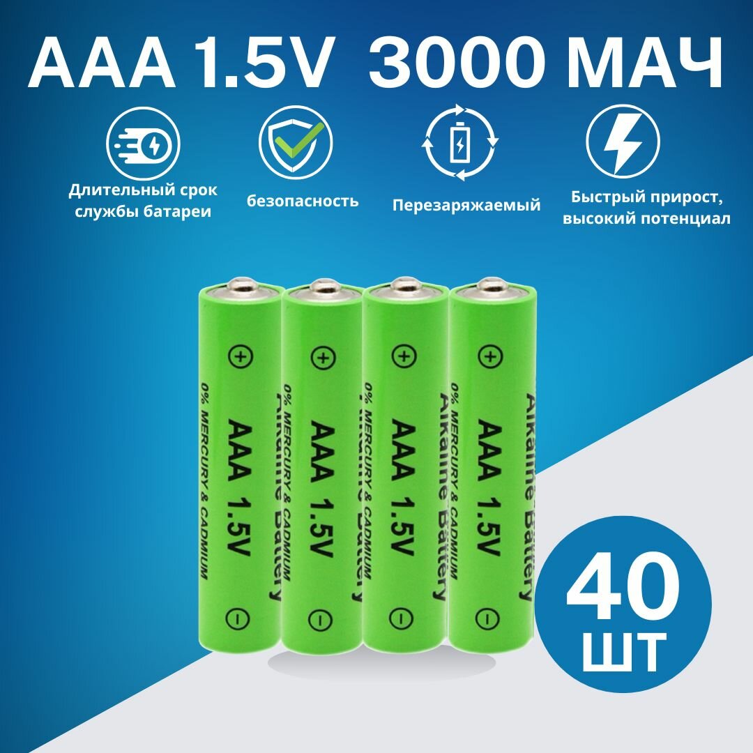 Перезаряжаемый аккумулятор AAA 1.5V 3000 мАч для электроники, часов, мышей, игрушек и пультов долговечный и экономичный источник энергии