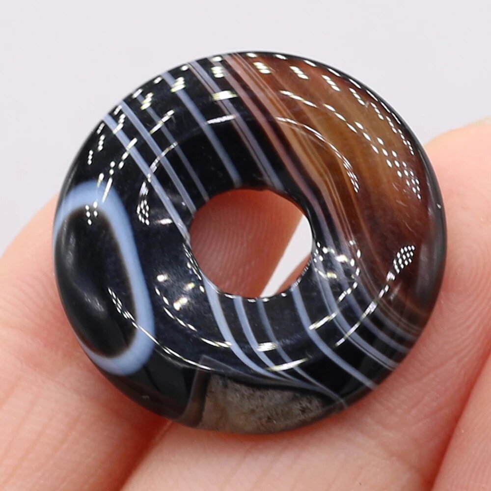 Бусина из агата Black Stripe, 25 мм