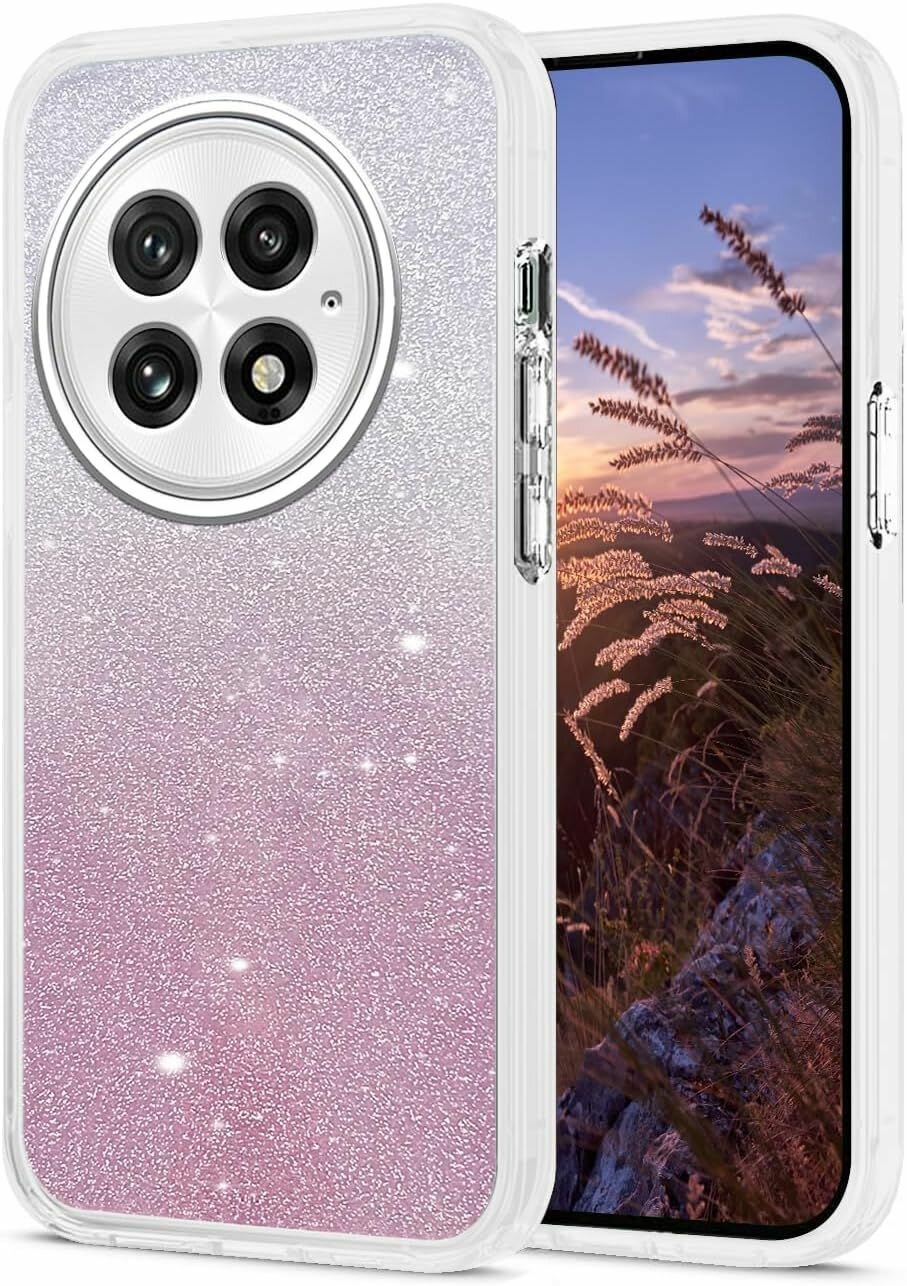 Чехол на OnePlus 13 (Ван Плюс 13, Оне Плас 13) прозрачный противоударный силиконовый чехол, блестками, с Защитное стекло на камеру(белый)
