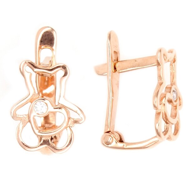 Серьги, красное золото, 585 проба, фианит