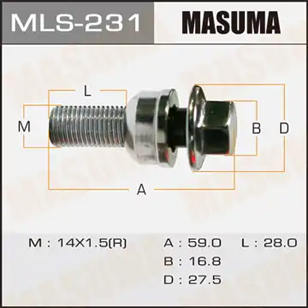 MASUMA MLS-231 (8R0601295) болт крепления колесаm14x1.5\ Audi (Ауди) a8 III 4.0 11 / q3 / q5 2.0 09