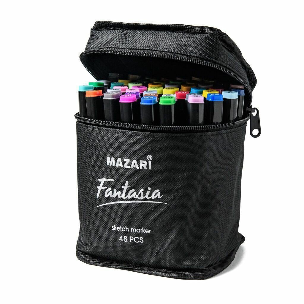 Маркеры Mazari "Fantasia", 48 цветов, двусторонние, 3-6,2 мм, текстильный чехол