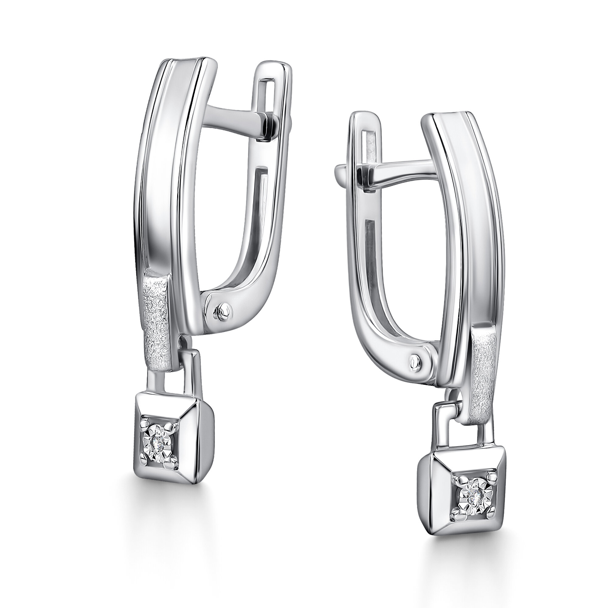 Серьги, серебро, 925 проба, родирование, бриллиант