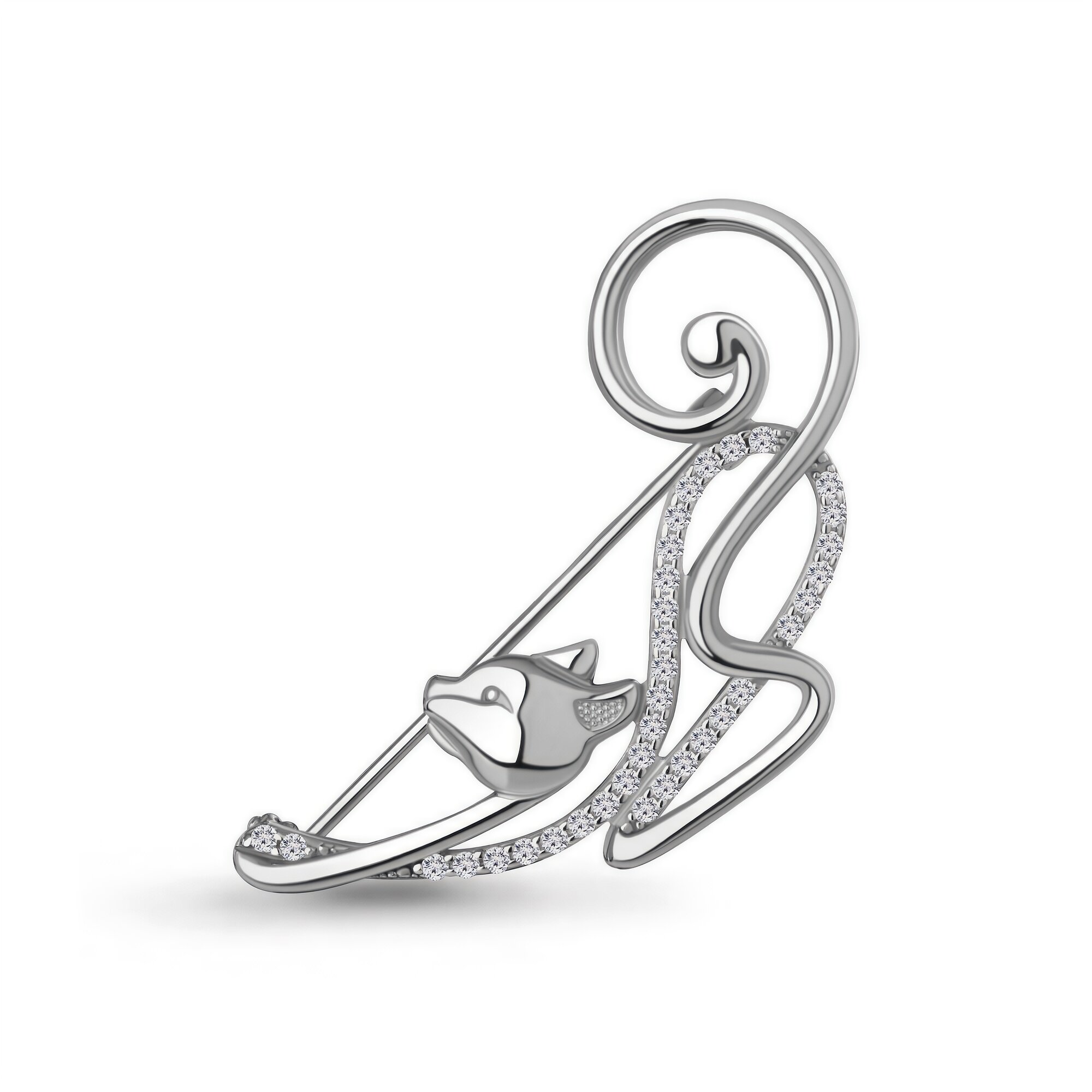 Брошь, серебро, 925 проба, родирование, фианит