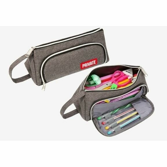 Пенал deVENTE мягкий 1 отделение 21х8,5х8,5 см, треугольный, с перегородкой, карман с ручкой, серый (7026222)
