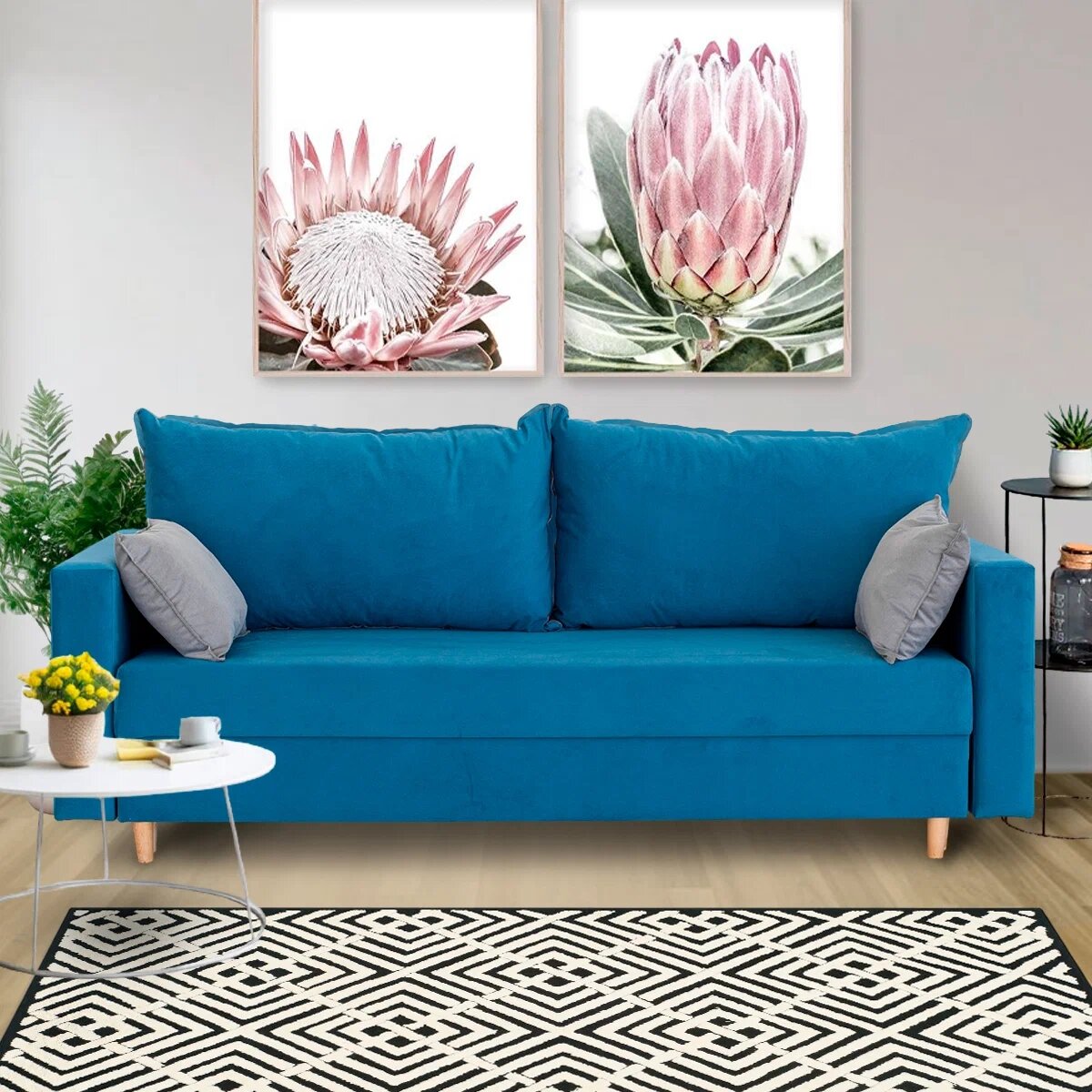 Раскладной диван кровать Венеция прямой, механизм еврокнижка, 220х93х85 см, синий