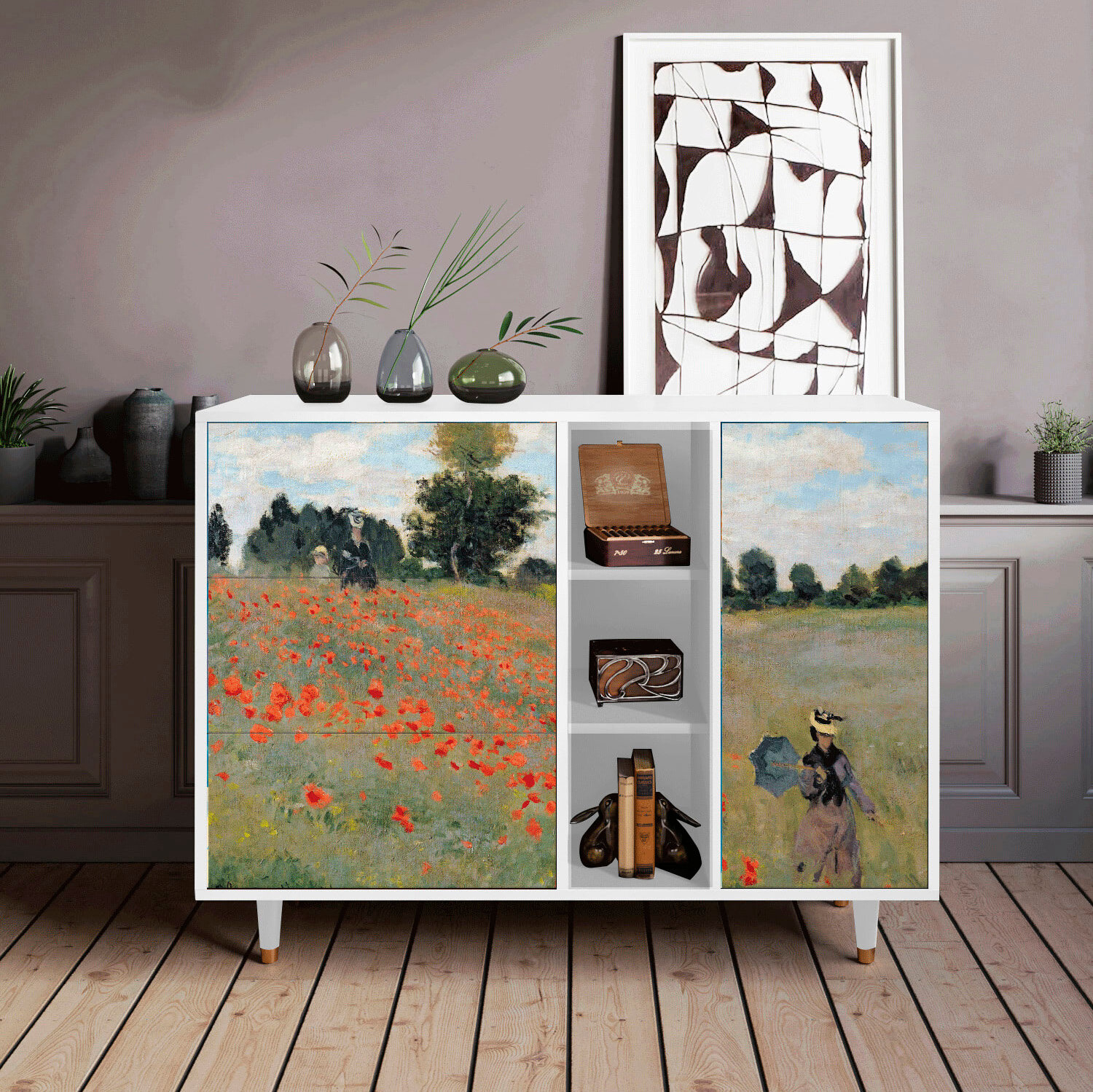 Комод - STORYZ - BS2 The Poppy Field near Argenteuil by Claude Monet , Разер - 125 x 97 x 48 см , Цвет корпуса - Белый